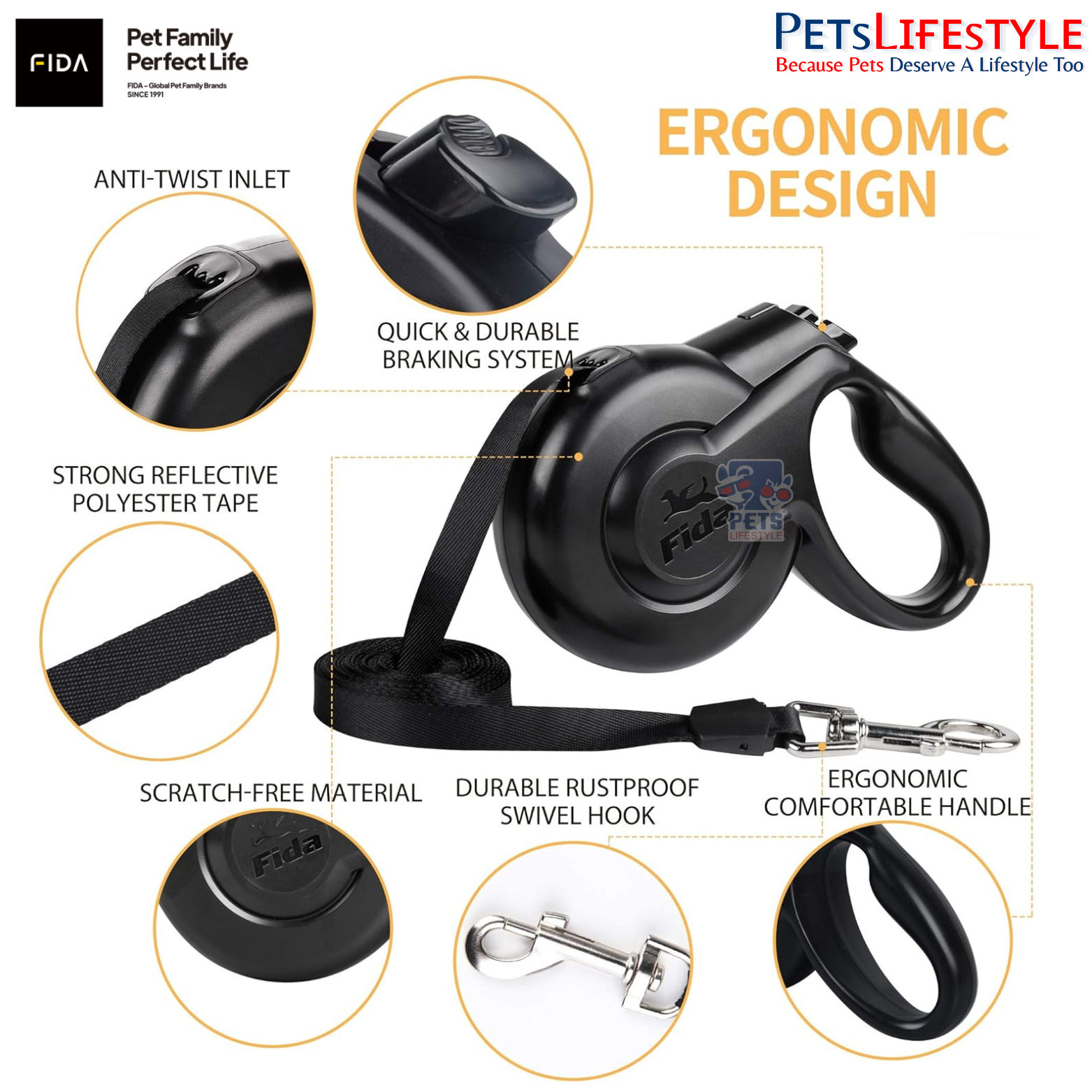 Buy FIDA Styleash Retractable Dog Leash Anti-Twist Heavy Duty at Best ...