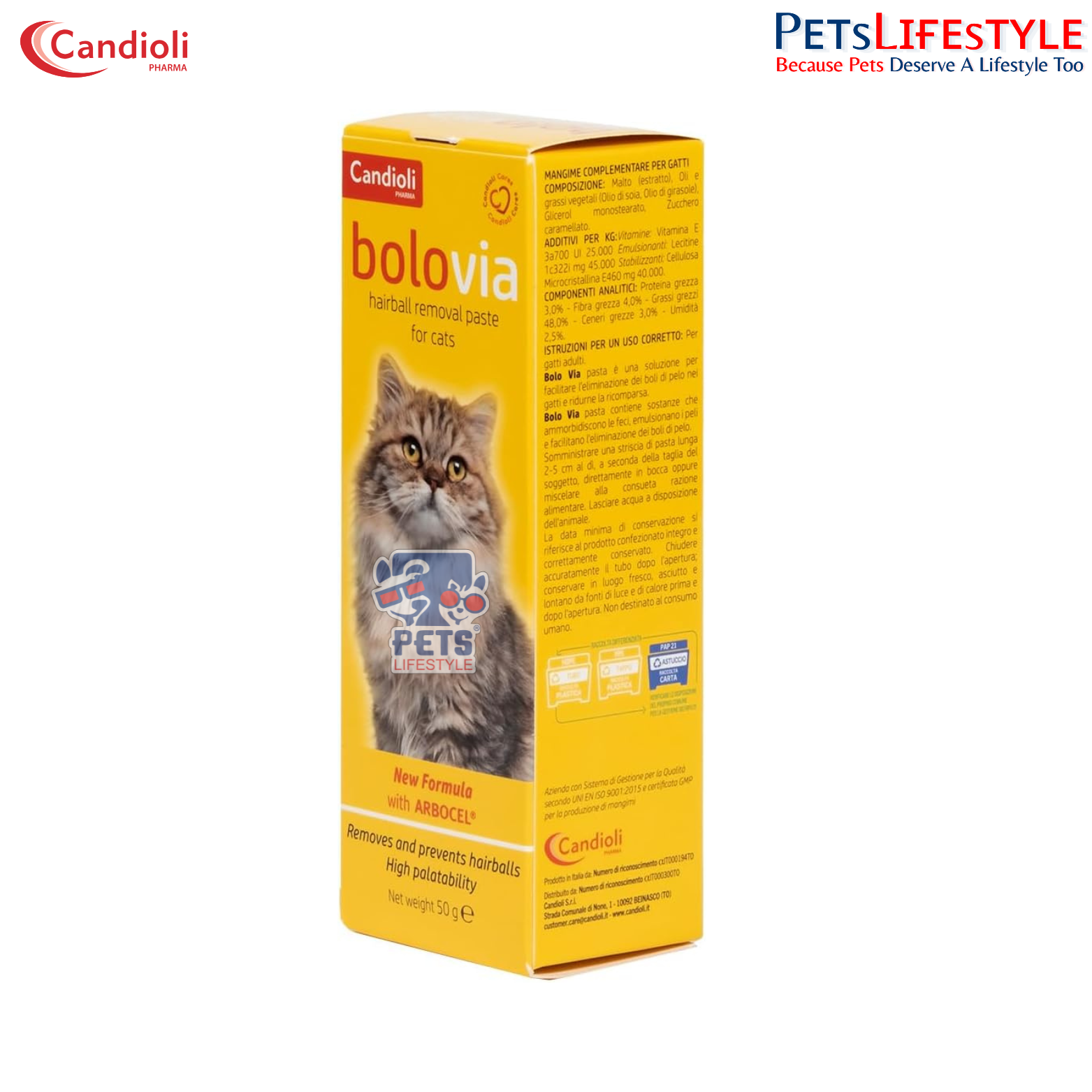 Buy Candioli Bolo Via Hairball Removal Paste for Cats 50g with ARBOCEL ...
